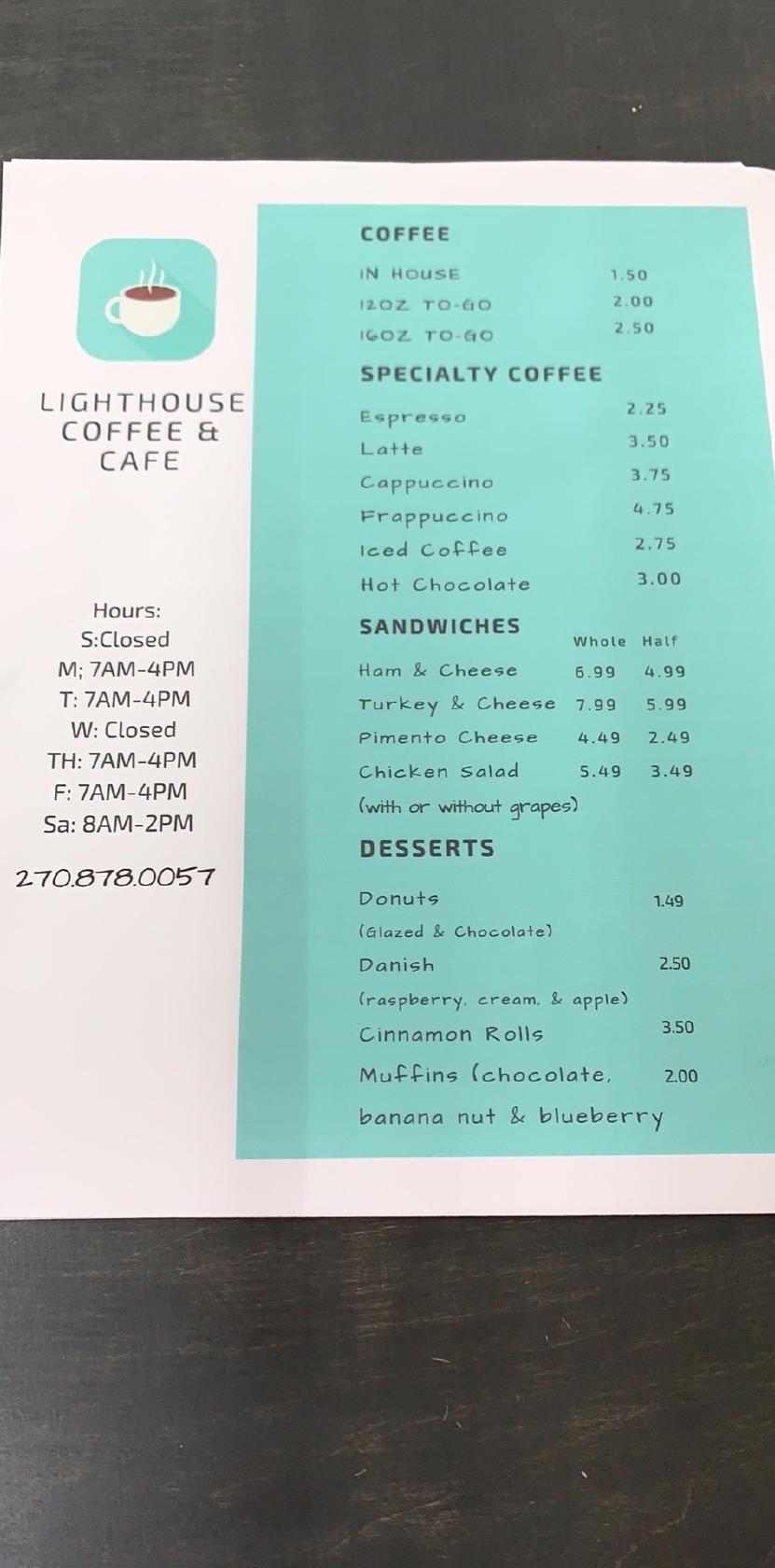 Menu at Lighthouse Coffee and Cafe, Elkton