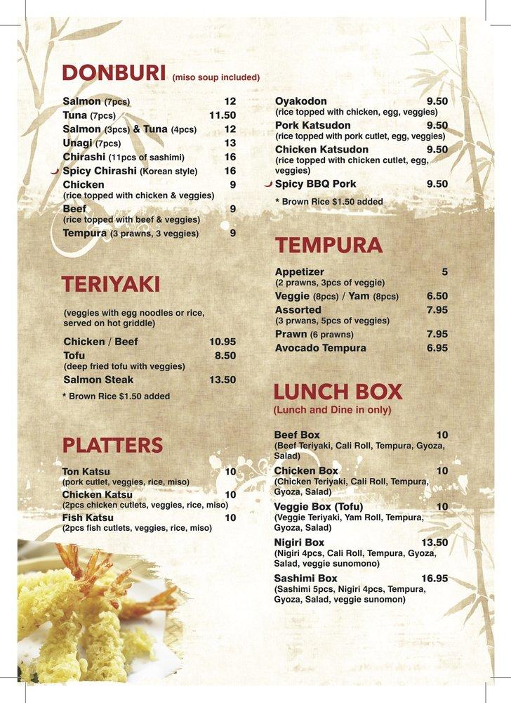 Menu at Manna Sushi restaurant, Vancouver