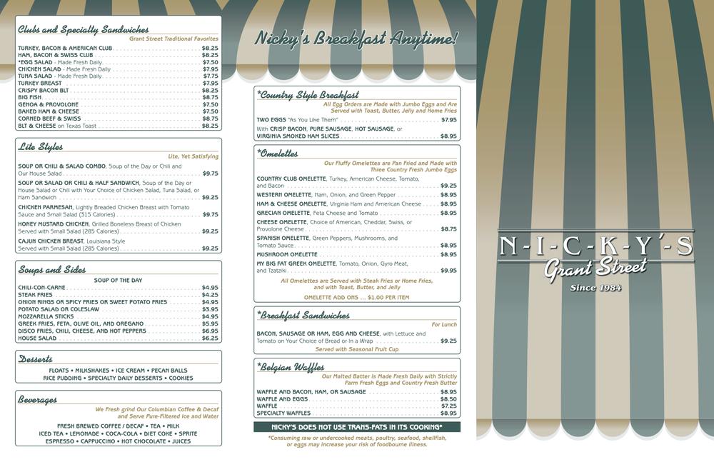 Menu at Nicky's Grant Street restaurant, Pittsburgh, 310 Grant St #100