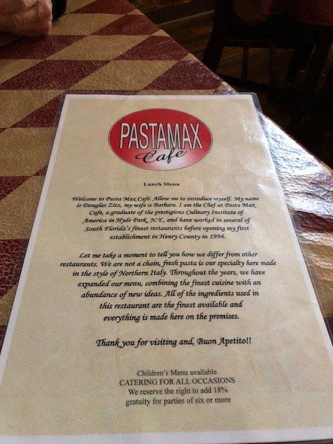 Menu at Pasta Max Cafe, McDonough