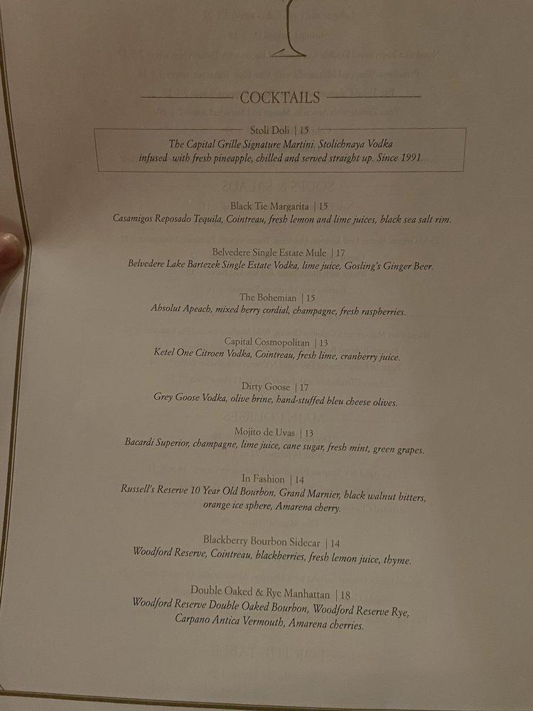 Menu at The Capital Grille pub & bar, Fairfax, Fair Lakes Promenade Dr
