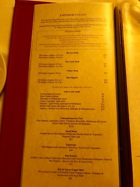 Menu at Caesar's Steak House & Lounge steakhouse, Calgary, 512 4 Ave SW