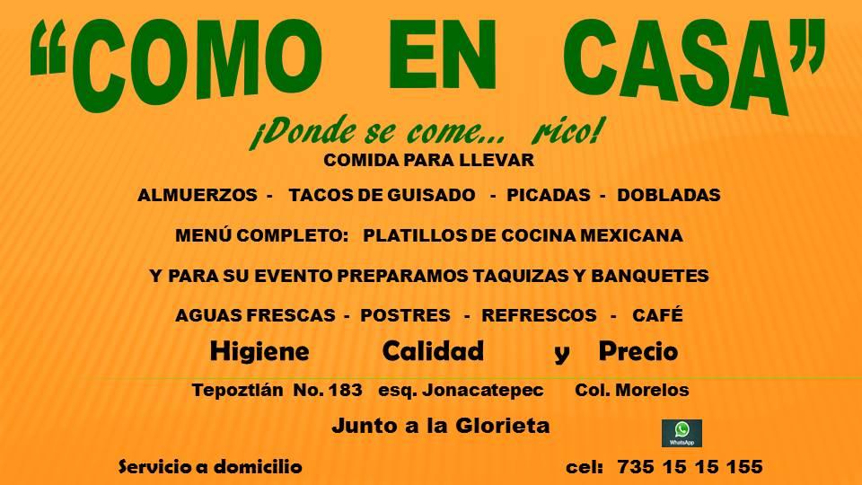 Menu at Como en casa, donde se come rico, Cuautla