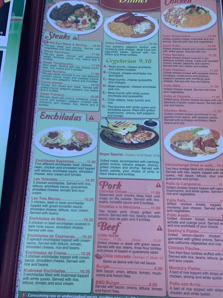 Menu at El Nopal Mexican Food Simpsonville restaurant, Simpsonville