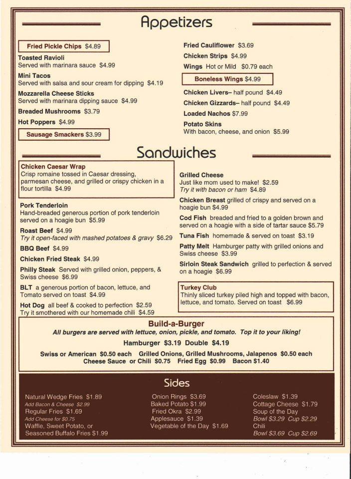 Carta de Finish Line Cafe, Estados Unidos, State Rte 30