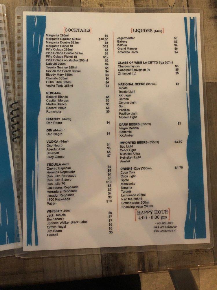 Menu at Puesta Del Sol restaurant, Puerto Peñasco, P.º Balboa 100