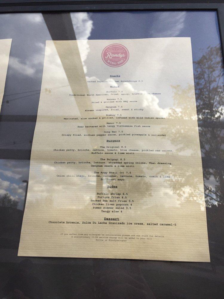 Menu at Randy's Wing Bar (Hackney Wick), London, Queen Elizabeth ...