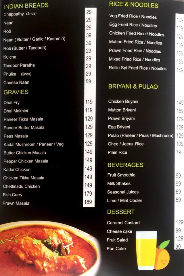 Menu at Rollin, Kattankulathur, no.3 first floor gst road thailavaram