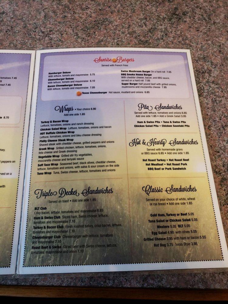 Menu at Sunrise Restaurant, Dansville