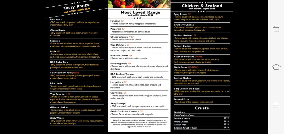 Menu at Waihi Pizza, Tauranga pizzeria, Tauranga, 177B Eleventh Ave