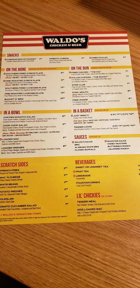 Menu at Waldo's Chicken & Beer restaurant, Nashville, 4th Ave N #103