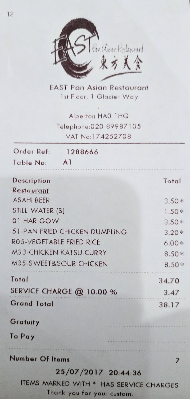 Menu at East Pan Asian Restaurant, Wembley