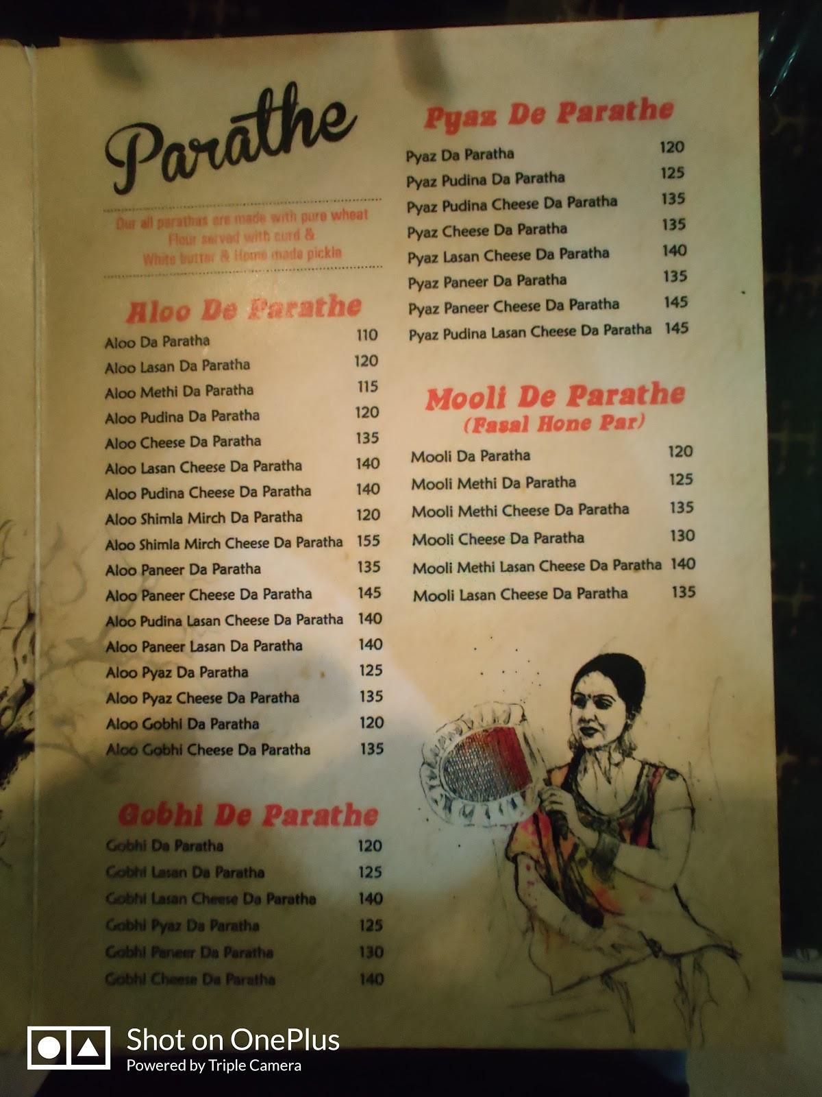 Menu at Jassi De Parathe, Ahmedabad, Shreeya Residency