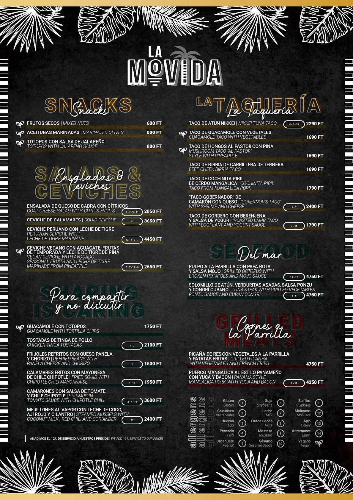 Menu at La Movida Bar & Restaurant, Budapest
