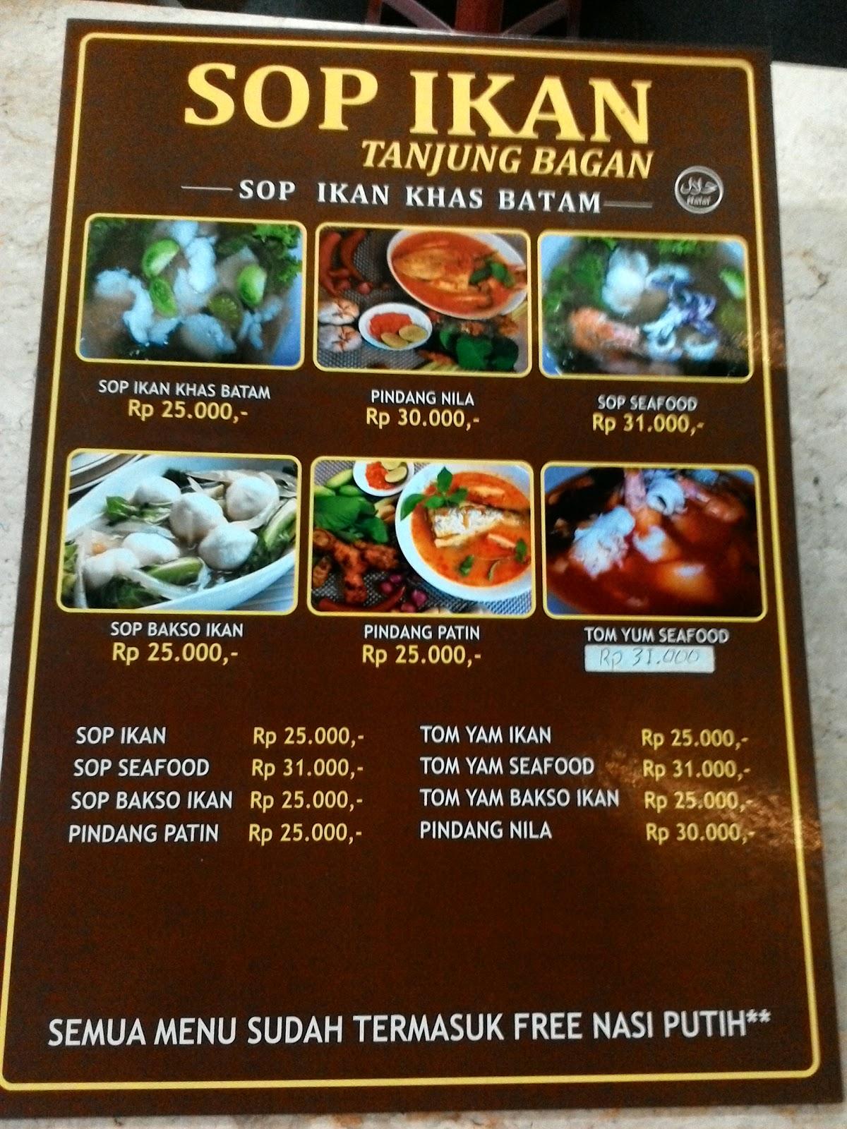 Menu at Sop Ikan TANJUNG BAGAN Khas Batam restaurant, Bekasi Regency