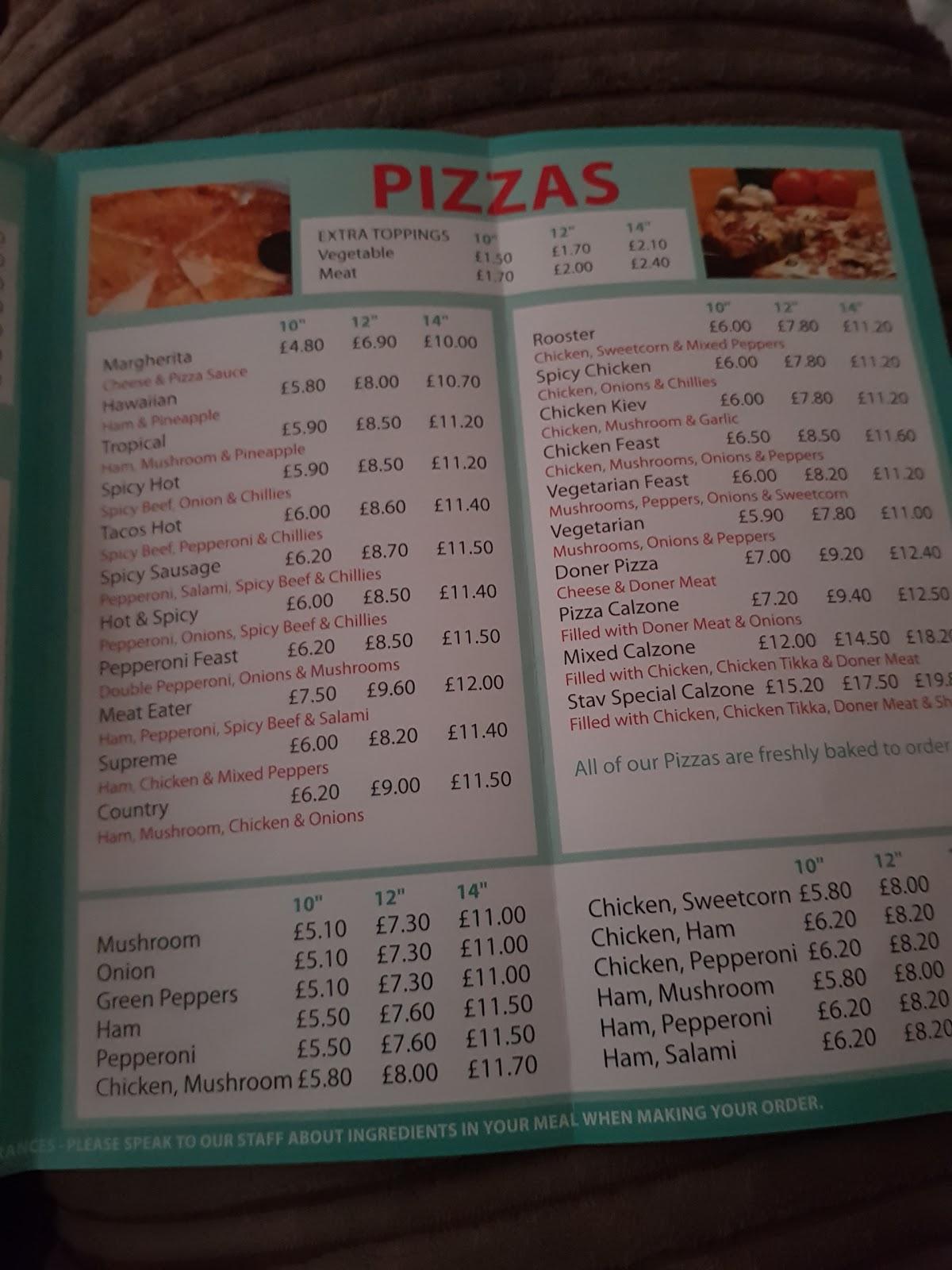 Menu at Stavs Kebab Shop fast food, Bo'ness