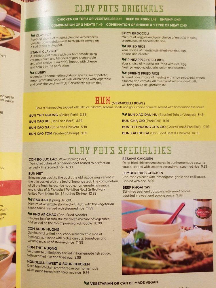 Menu at Clay Pot Restaurant, Waco, 416 Franklin Ave