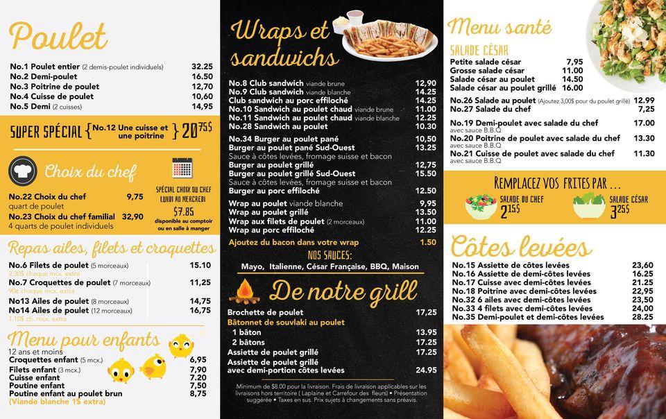 Menu at Coq-O-Bec fast food, Terrebonne
