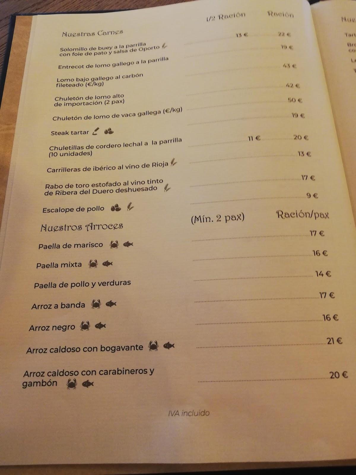 Carta del restaurante El Kiosco del El Acebo, Brunete