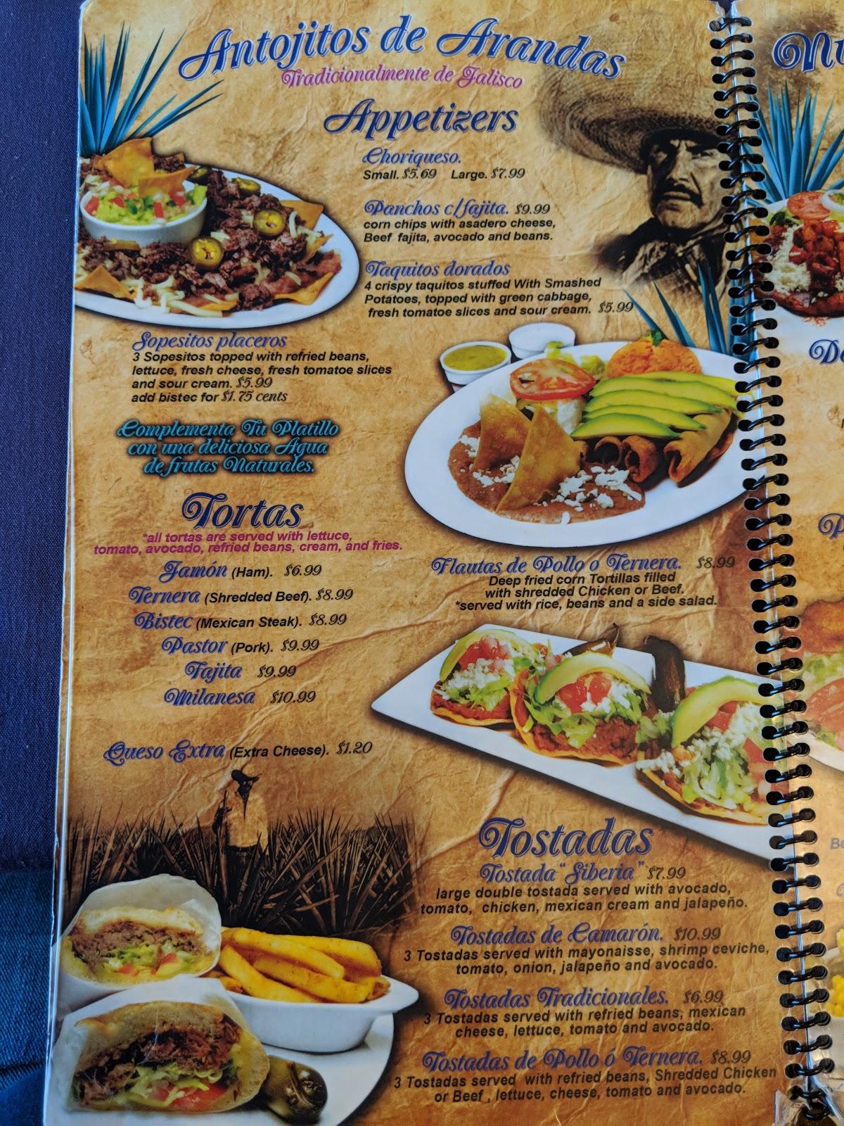 Menu at Hacienda Arandas restaurant, Laredo, 611 Shiloh Dr 13 & 14