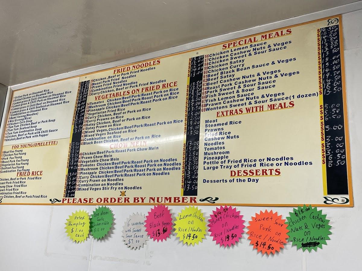 Menu at Hung’s Takeaway restaurant, Christchurch