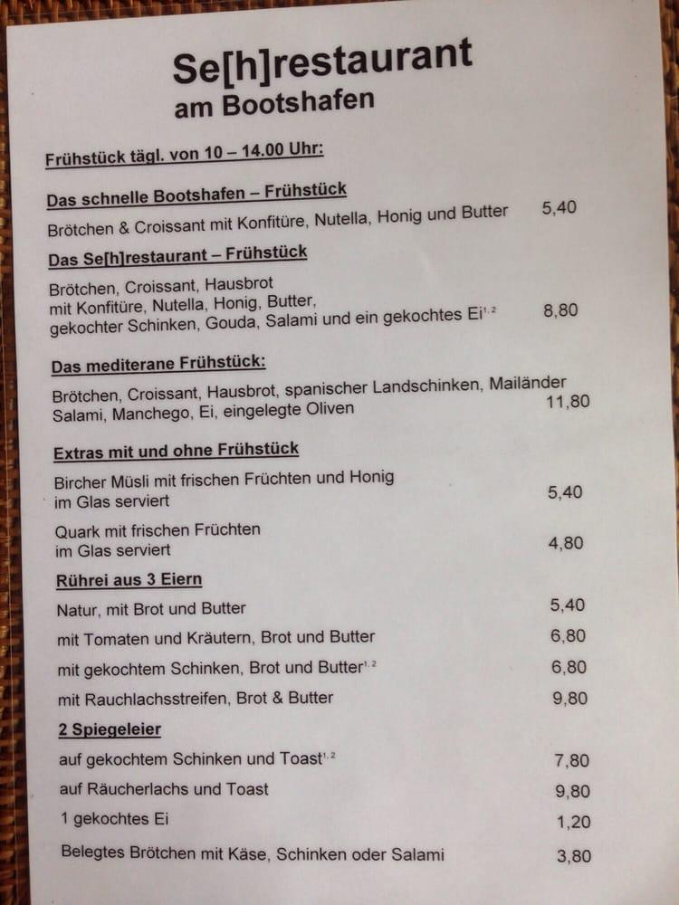 Menu at Lake restaurant at the shipyard, Düsseldorf