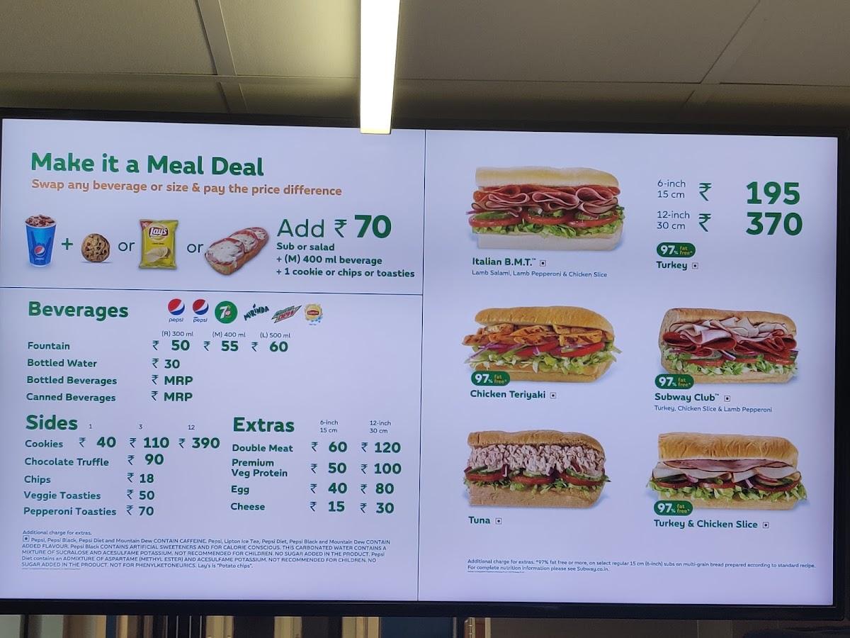 Menu at Subway, Imphal