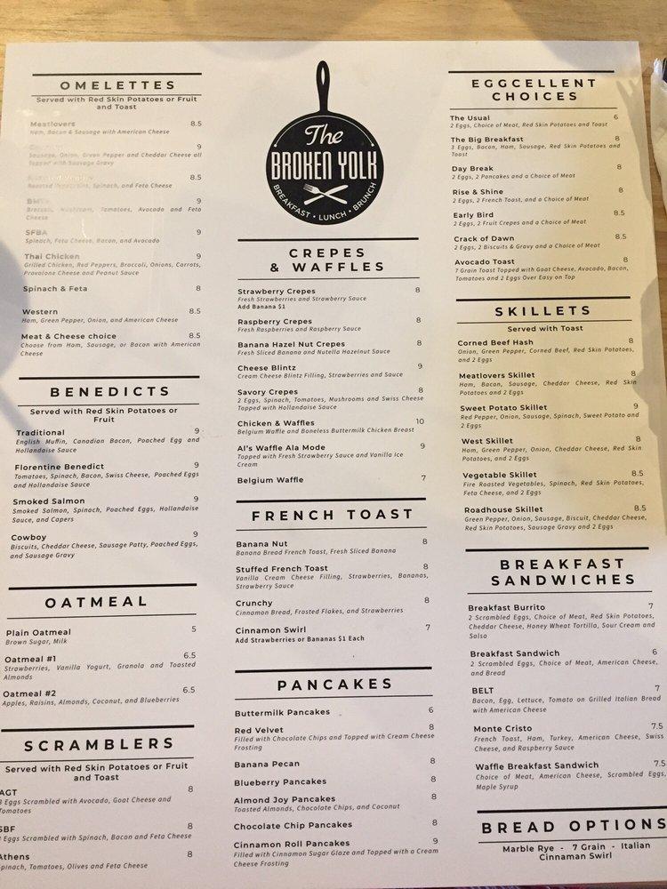 Menu at The Bread & Yolk cafe, Orion charter Township