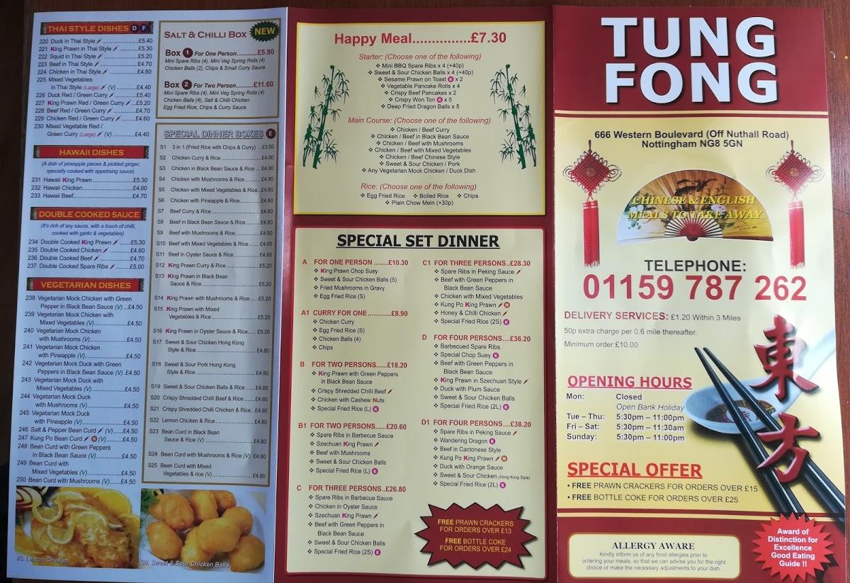 Menu at Tung Fong fast food, Nottingham, 666 Western Blvd