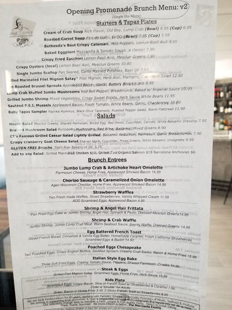 Menu at Chef Tony's Fresh Seafood Restaurant, Bethesda, Pooks Hill Rd