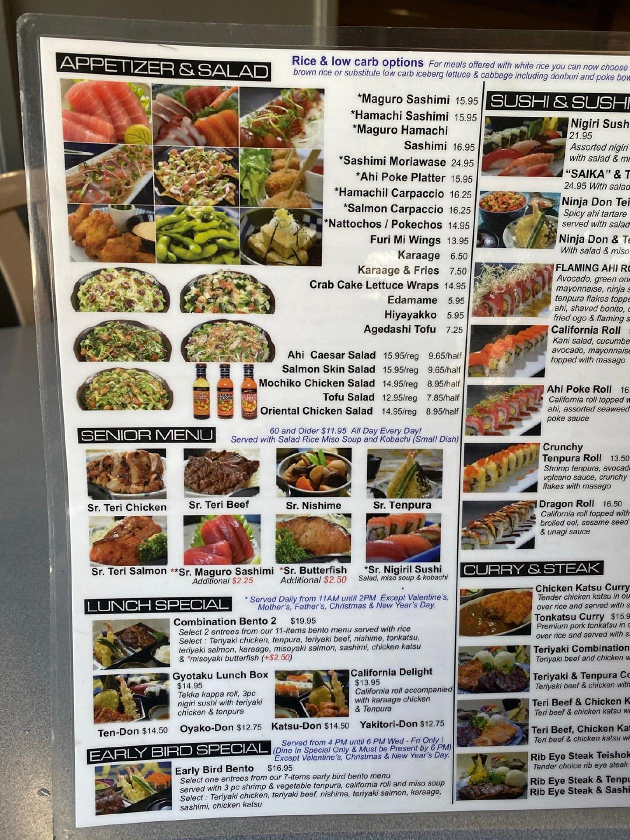 Menu at Gyotaku Japanese Restaurant, Pearl City, 98-1226 Kaʻahumanu St