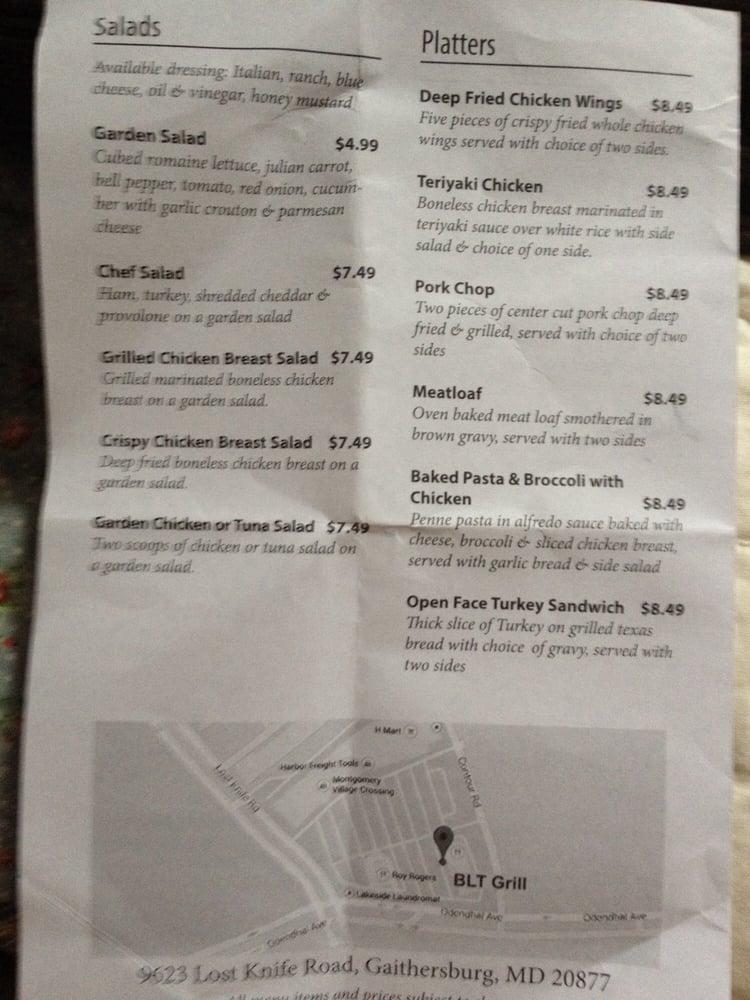 Menu at BLT Grill cafe, Gaithersburg