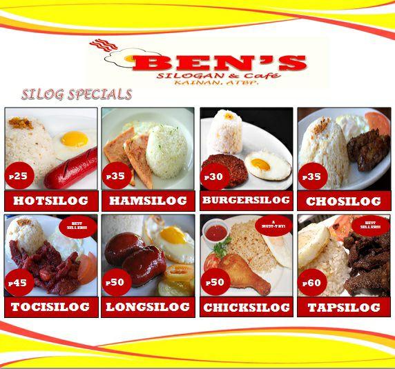 Menu at Ben's Silogan & Café restaurant, Loay
