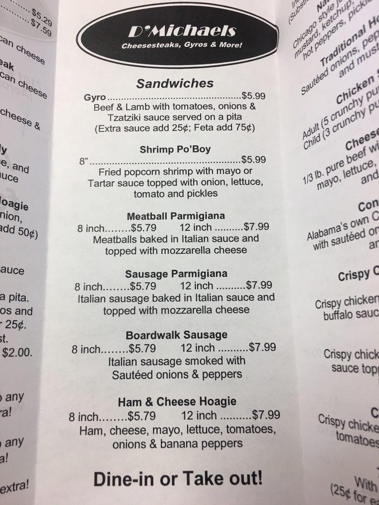 Menu at D'Michaels restaurant, Theodore