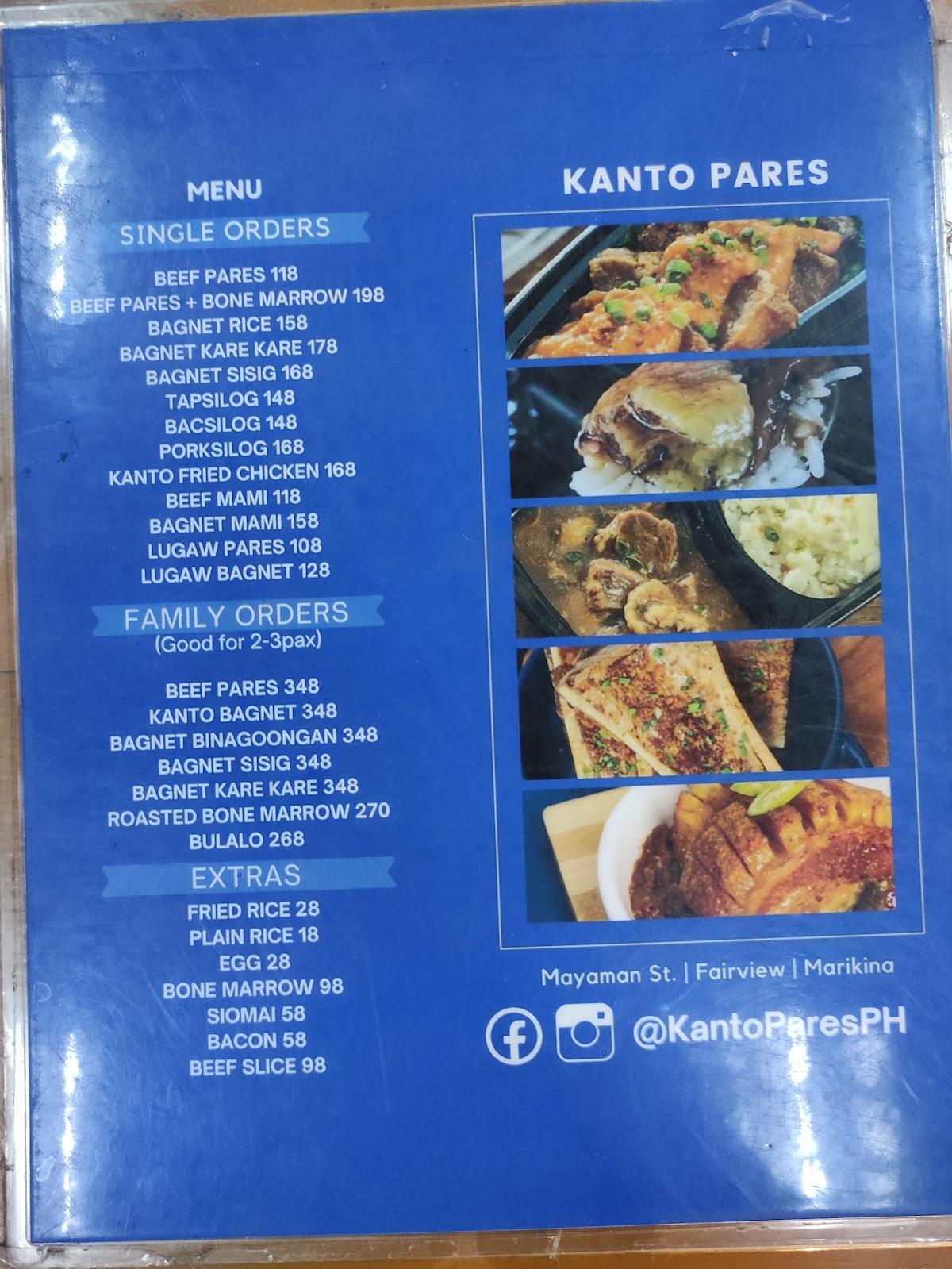 Carta del restaurante Kanto Pares Fairview (Commonwealth), Ciudad Quezon