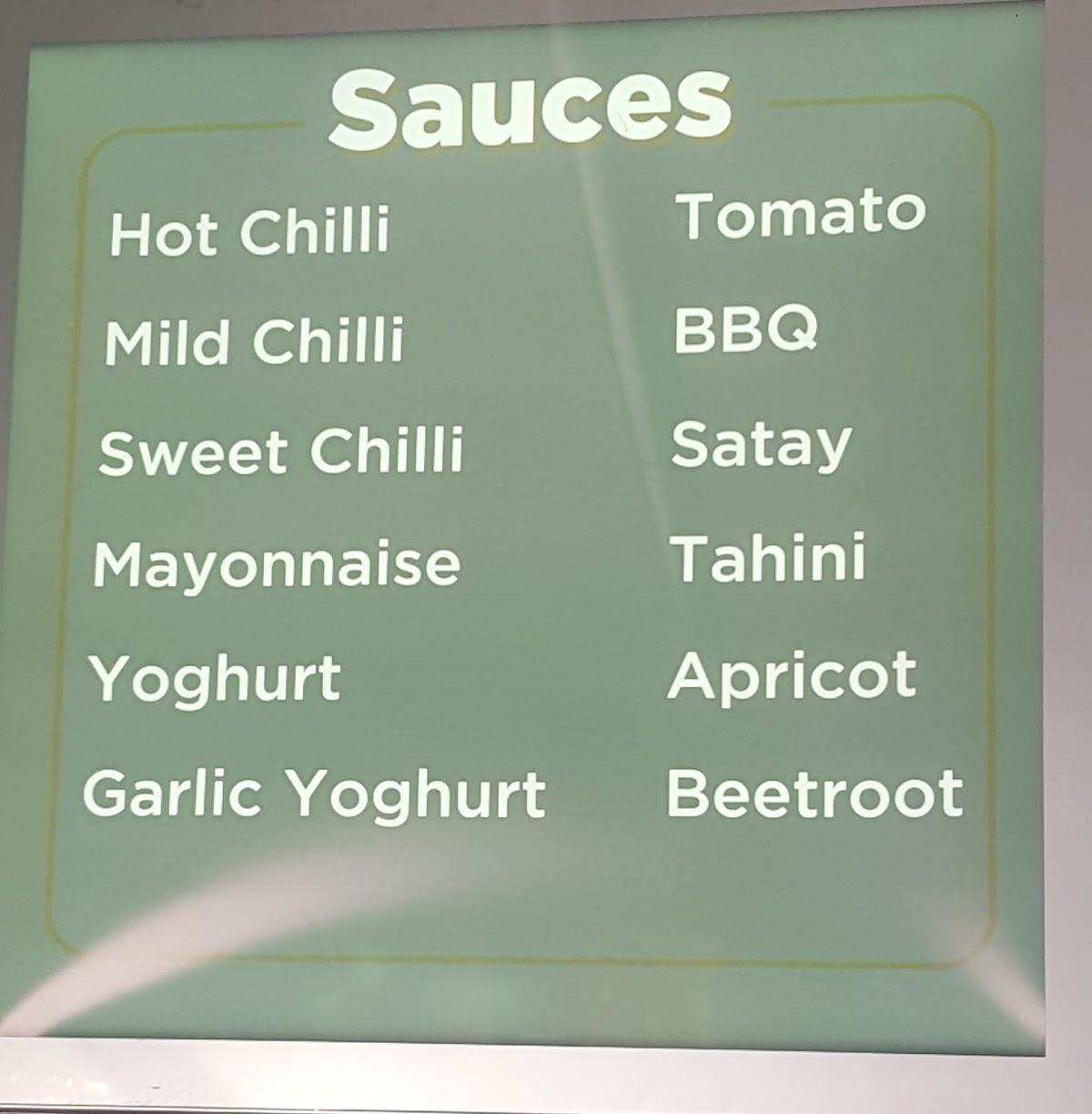 Menu at Palms Kebabs restaurant, Lower Hutt
