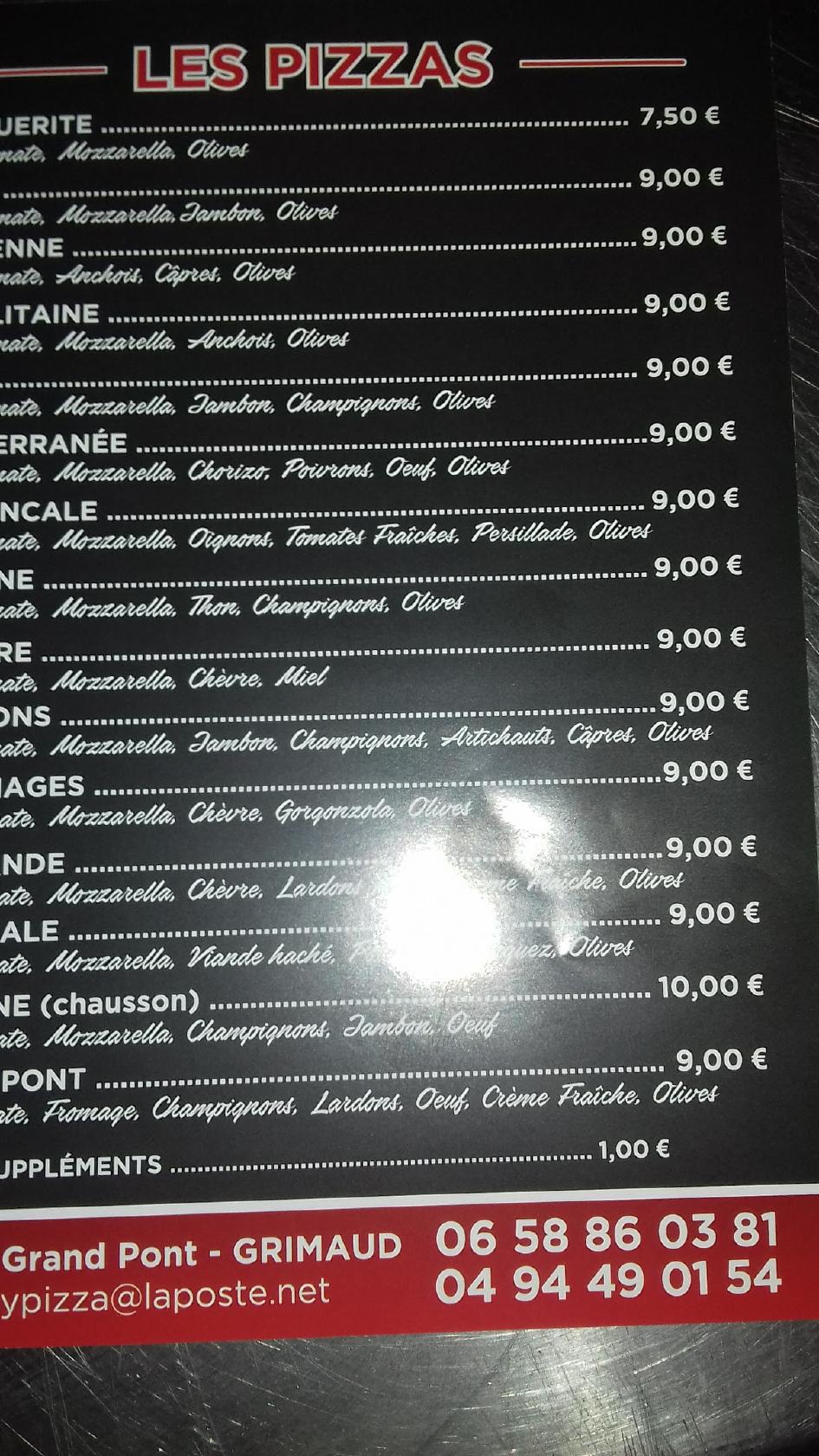 Menu at Resto Pizza Du Grand Pont restaurant, Grimaud