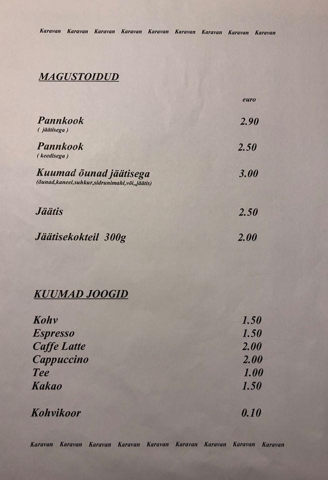 Menu at Karavani baar pub & bar, Rapla