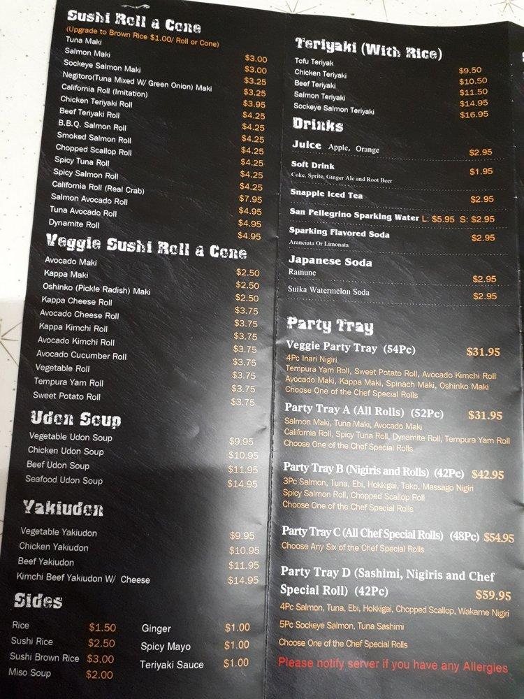 Menu at Sushi Kaido restaurant, Vancouver