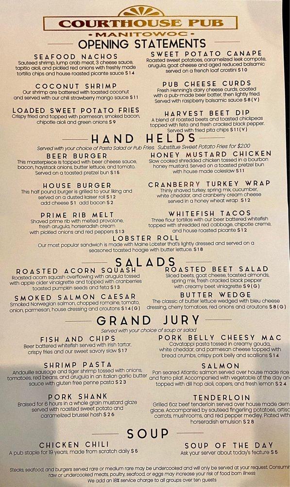 Menu at Courthouse Pub, Manitowoc
