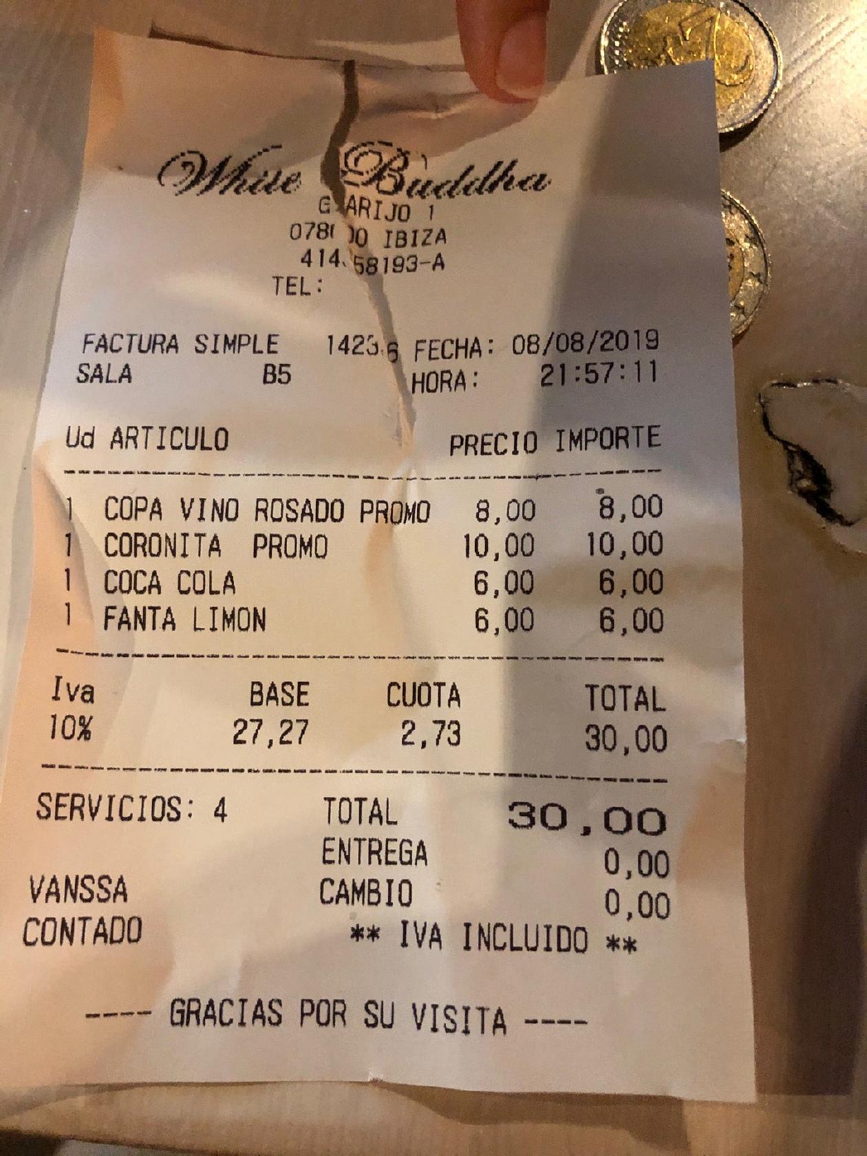 Menu at White Buddha pub & bar, Ibiza
