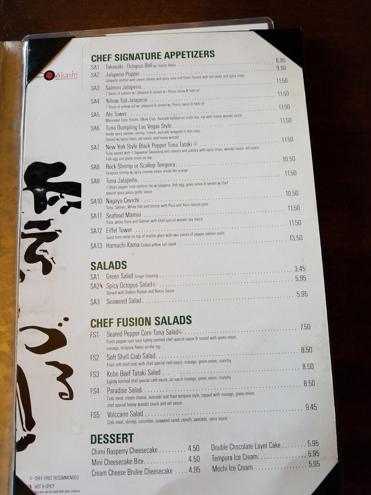 Menu at Akashi restaurant, Conroe