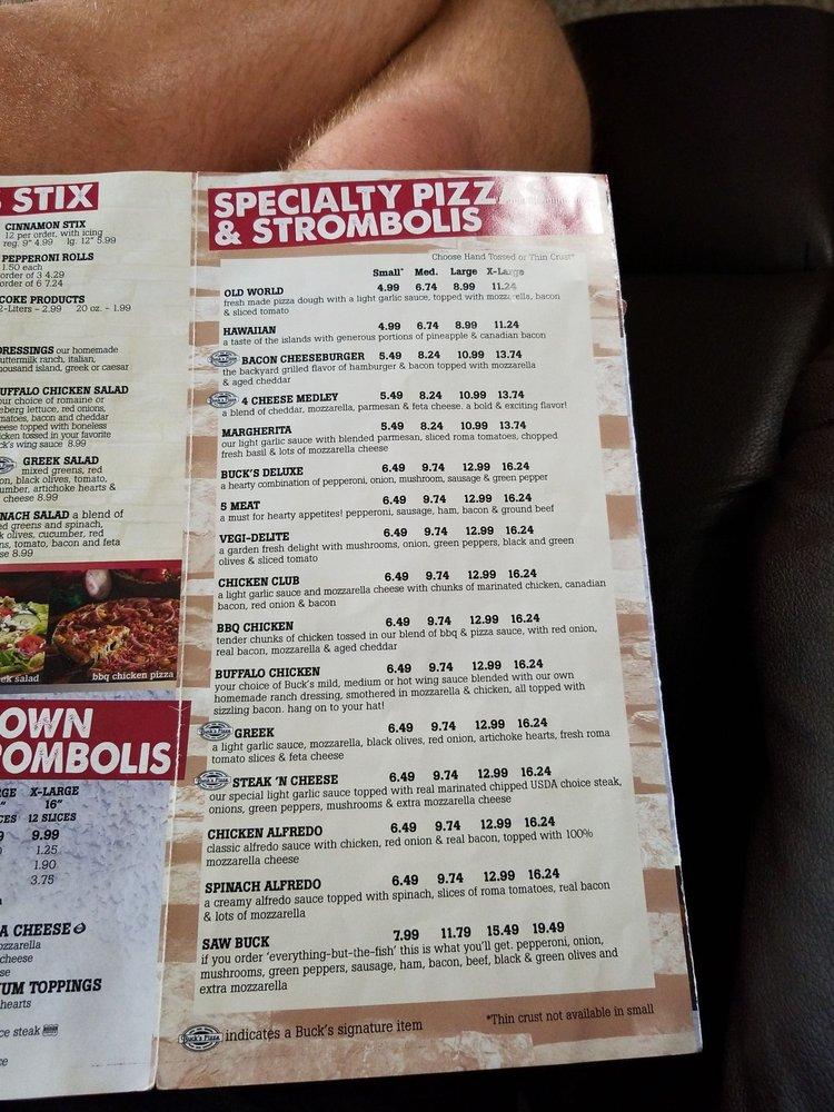 Menu at Buck's Pizza pizzeria, Baytown, Eagle Drive Mont Belview