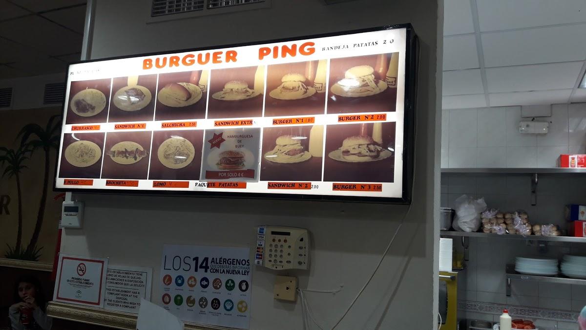 Carta del pub y bar Burguer Ping, Guillena