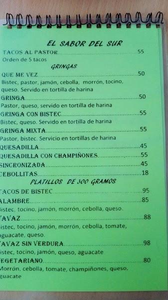 Menu at EL SABOR DEL SUR restaurant, Chihuahua