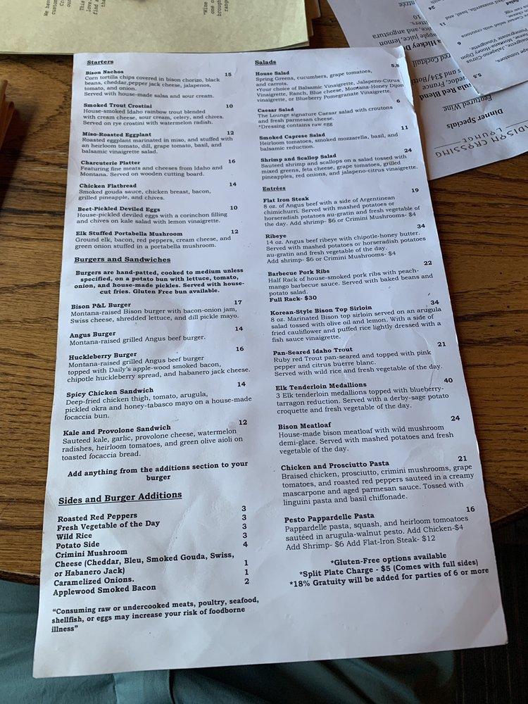 Menu at Madison Crossing Lounge pub & bar, West Yellowstone