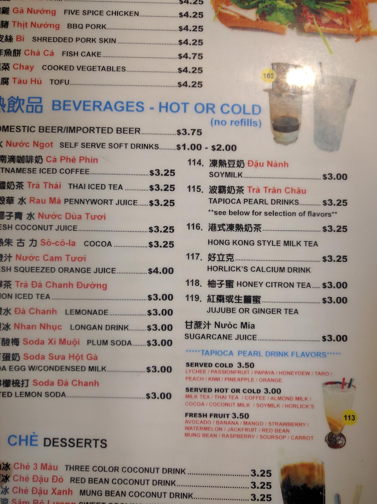 Menu at Phở Hà Tiên restaurant, San Francisco
