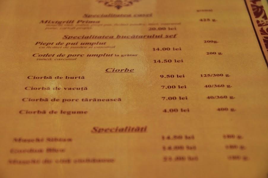 Menu at Restaurant Prima, Sibiu
