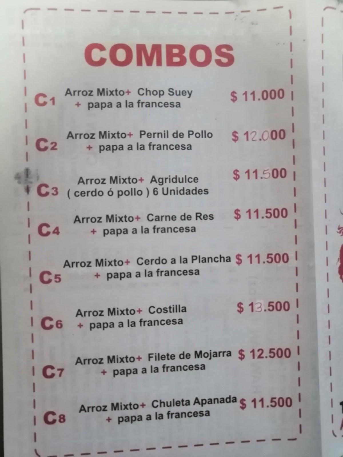 Menu at Restaurante Kin Wah, Bogotá