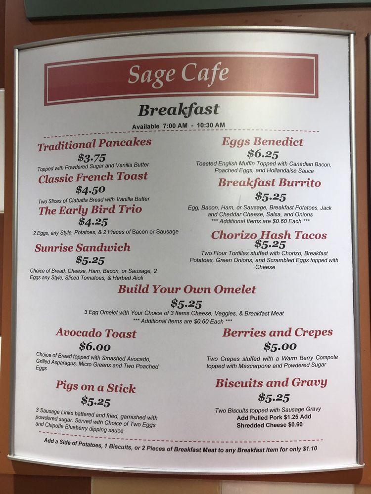 Carta de Sage Cafe, Carson City
